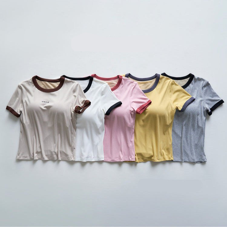 Retro Ringer Built-In Bra Tee – Classic Cool, Made Comfy!