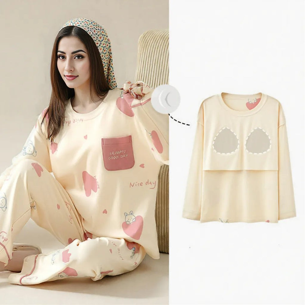 Sweetheart Bunny Padded PJ Set – Blush Beige Edition